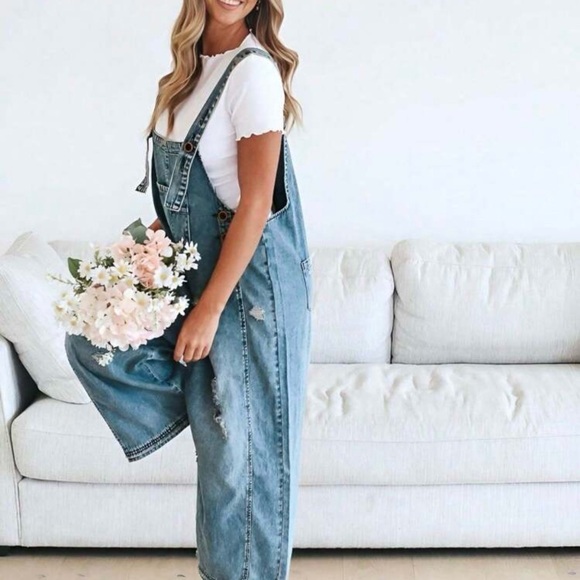 Chouyatou | Jeans | Relaxed Fit Blue Denim Overalls Casual Style | Poshmark